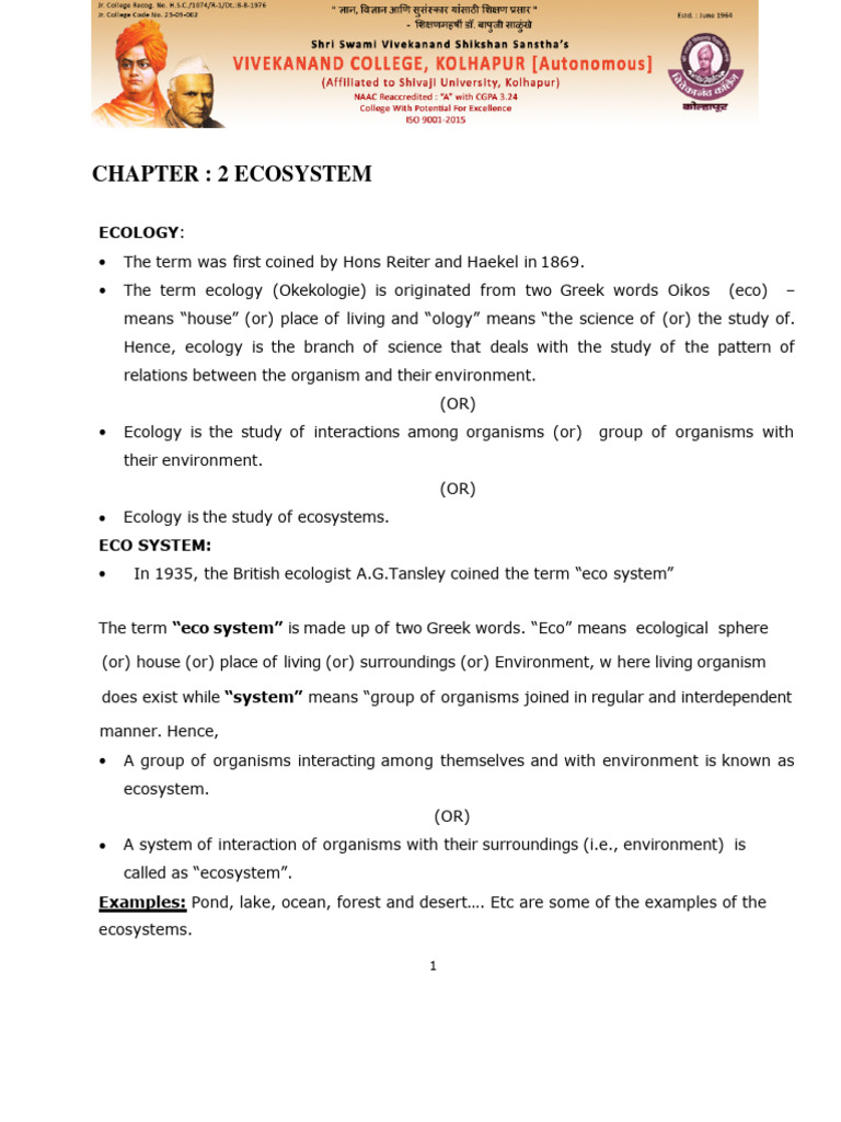 NOTES EVS Chapter 5, 6, 7 and Ecosystem, Biodiversity | PDF | Ecosystem ...