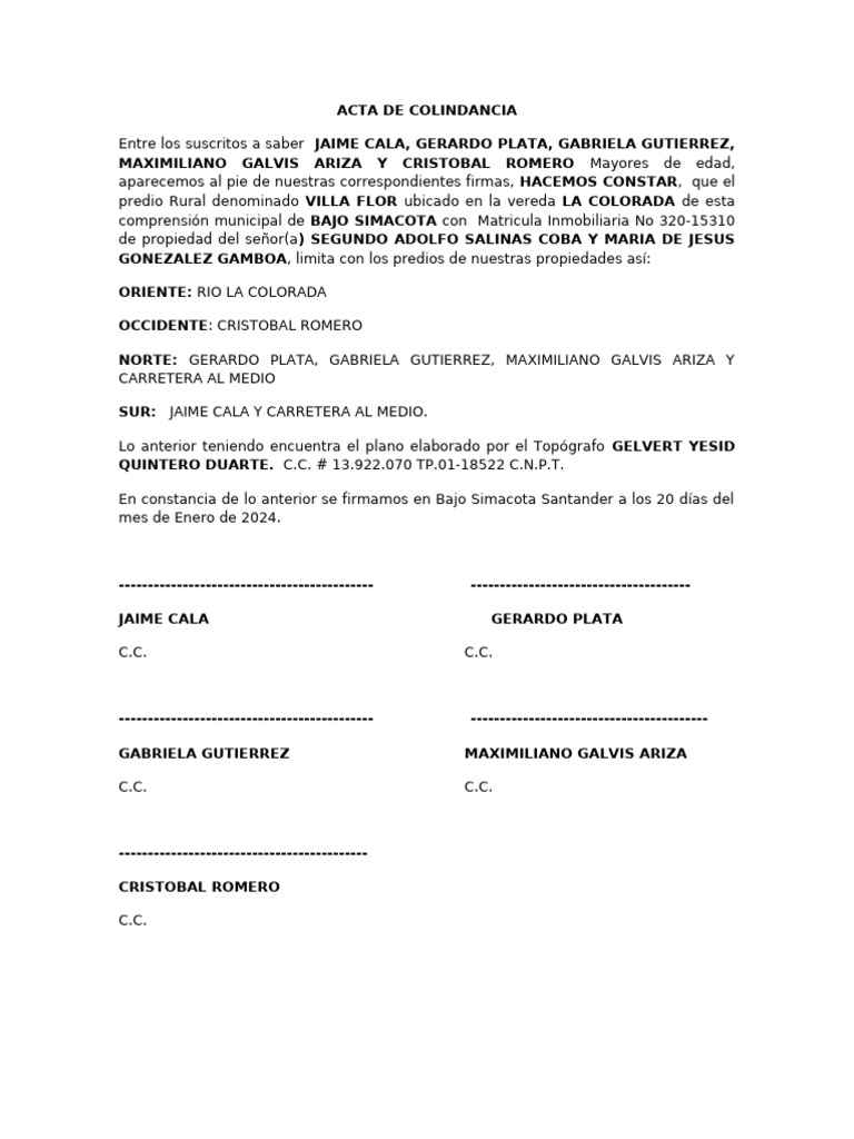 Acta de Colindancia | PDF