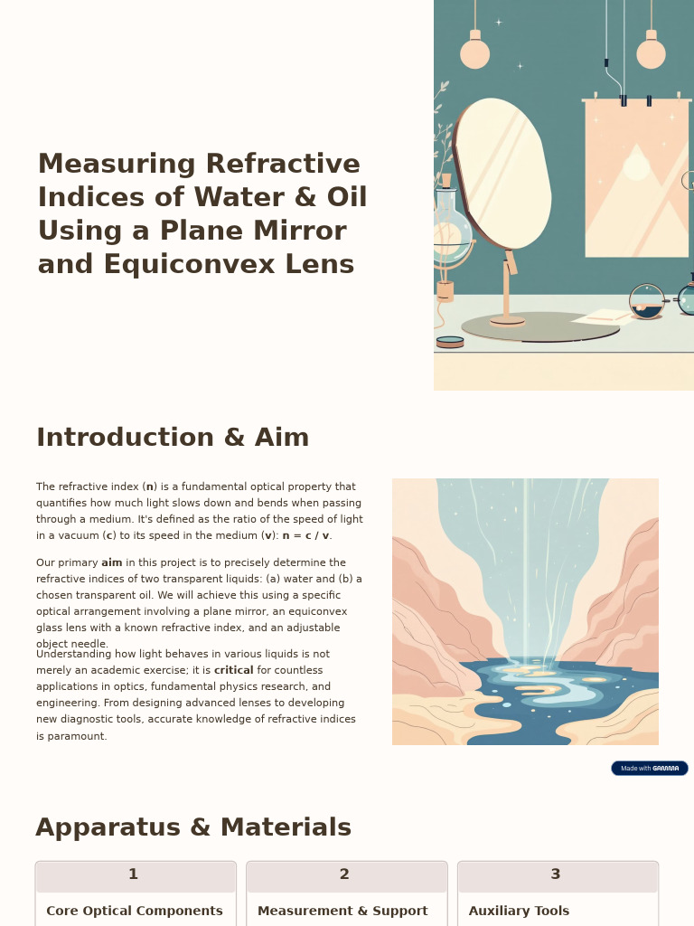 Measuring Refractive Indices of Water and Oil Using a Plane Mirror and ...