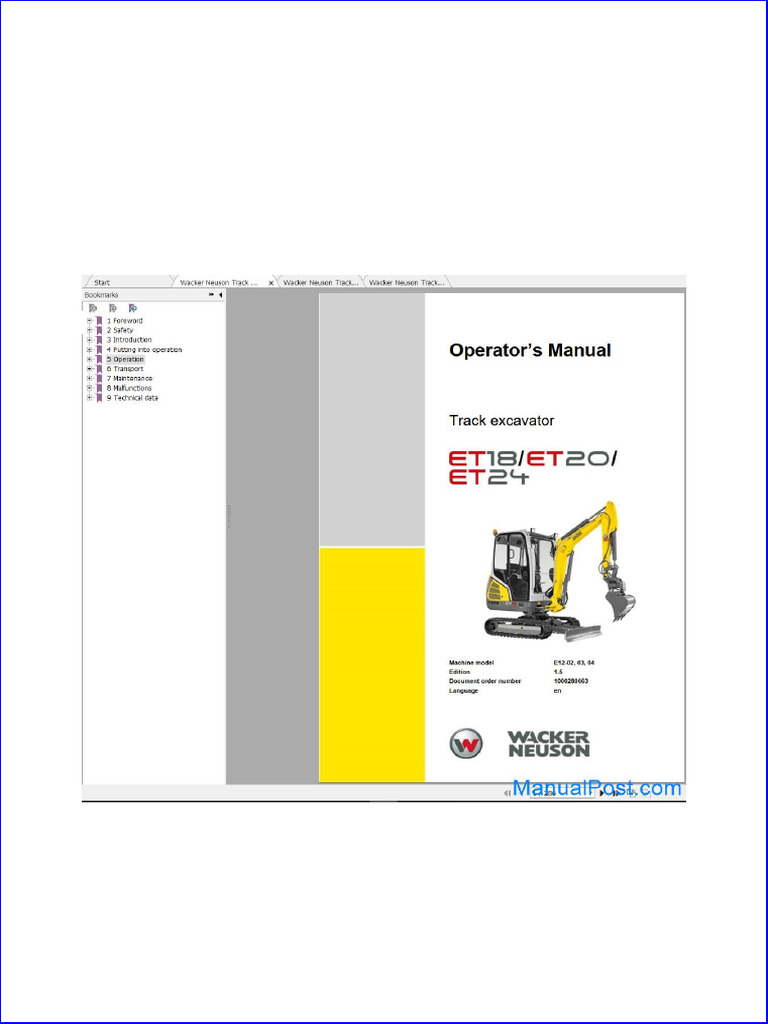 Wacker Neuson Track Excavators Et18 Operator Service Manual Spare Parts ...