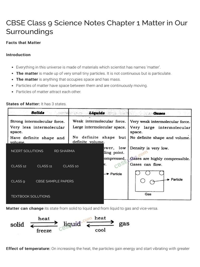 CBSE Class 9 Science: Matter Notes | PDF | Evaporation | Latent Heat