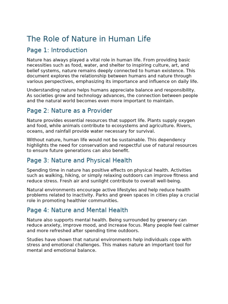 Importance of Nature in Human Life | PDF | Nature | Conservation Biology