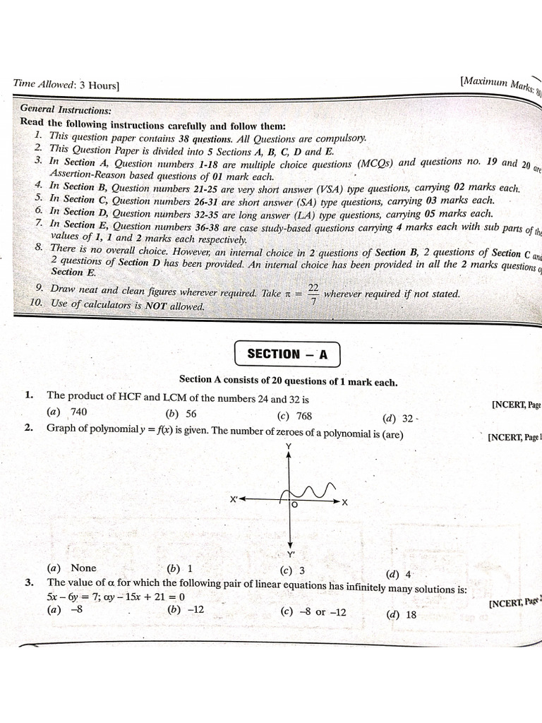 Sample Paper Class X | PDF