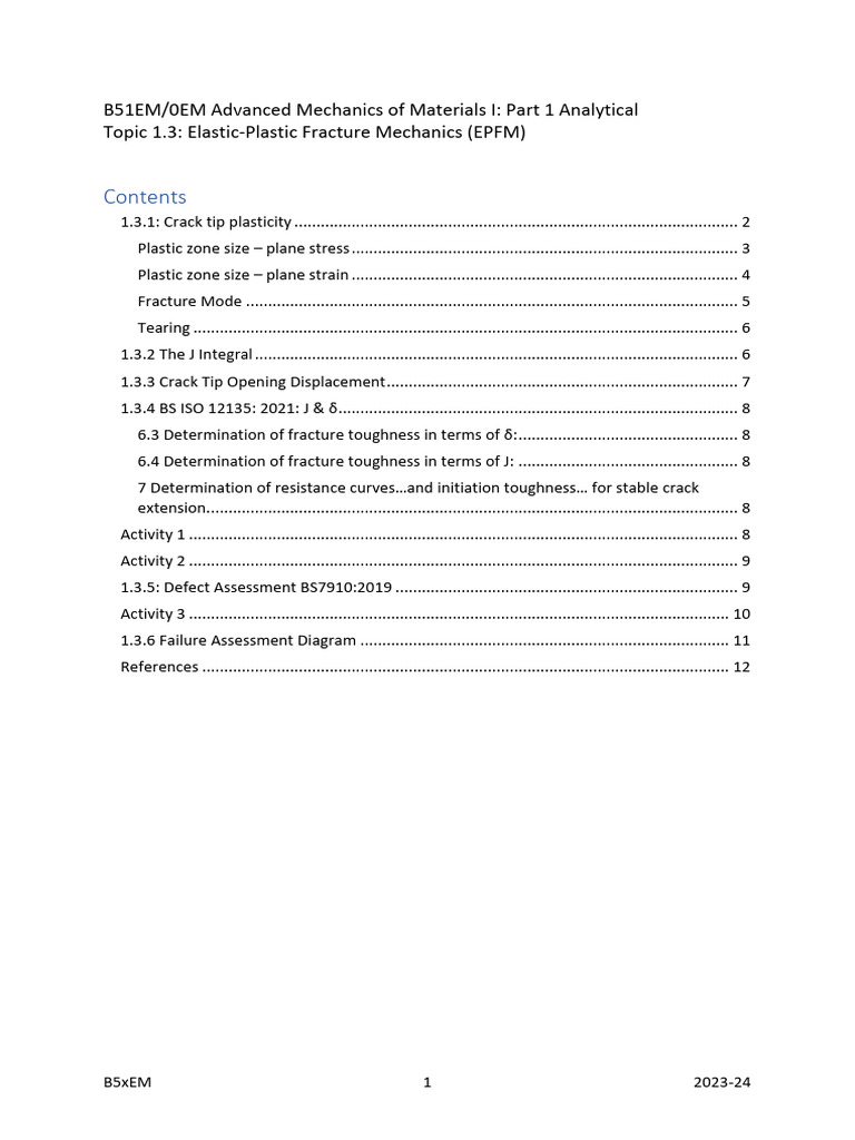Elastic Plastic Fracture Mechanics Notes | PDF | Fracture Mechanics ...