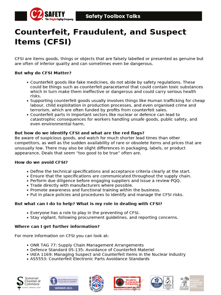 Counterfeit, Fraudulent, and Suspect Items (CFSI) | PDF