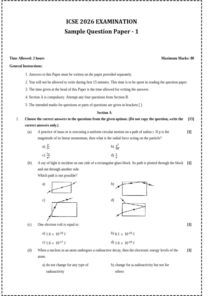 ICSE 2026 Physics Sample Paper | PDF | Force | Waves