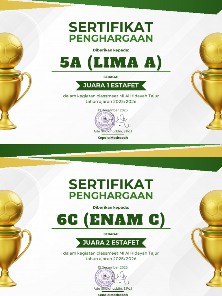 Hijau Dan Emas Modern Sertifikat Juara Turnamen Sepak Bola | PDF
