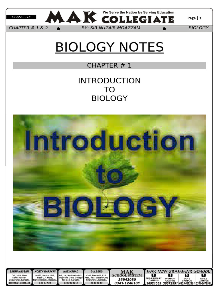 Ix, Bio Chapter 01 & 02 (Notes) Modified | PDF | Zoology | Biology