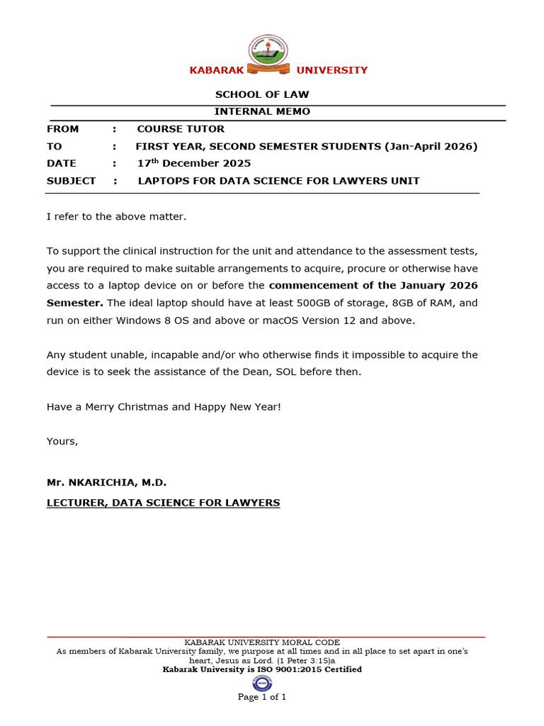 Memo-data Science 2026 Semester | PDF
