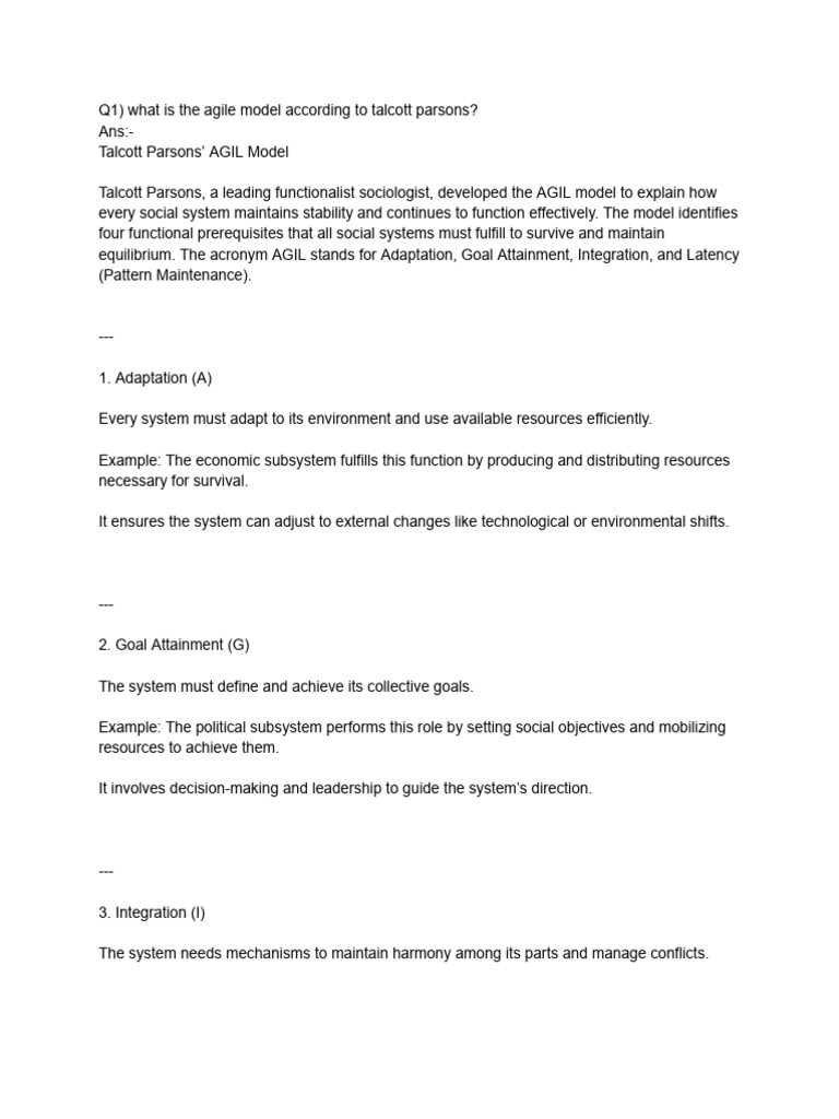 Talcott Parsons' AGIL Model Explained | PDF
