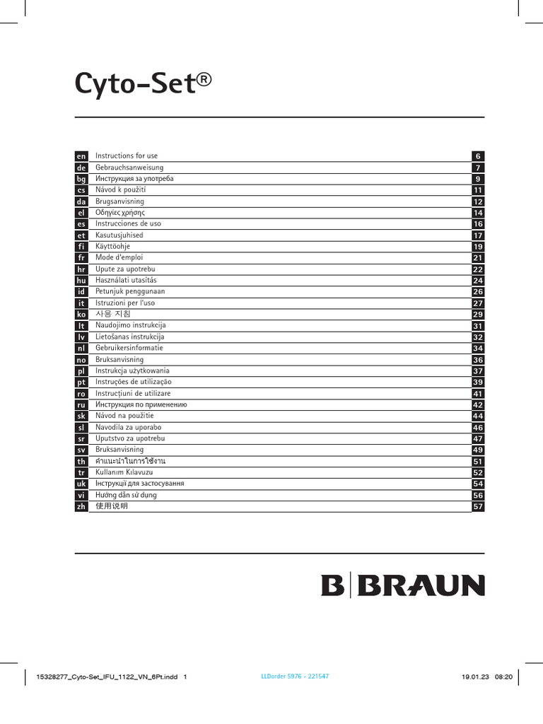 Ifu - Cyto-set 1122 Vn | PDF | Intravenous Therapy | Clinical Medicine