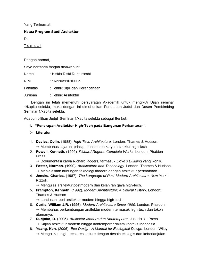 Surat Permohonan Judul Seminar 1 Hiski Fix | PDF
