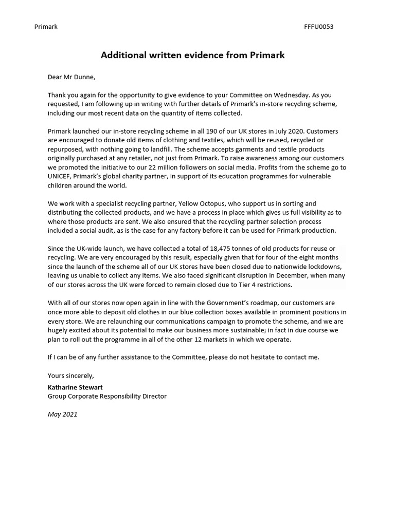 Primark In-Store Recycling Scheme Update | PDF | Recycling | Reuse