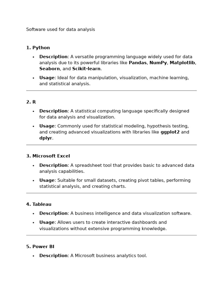 Software Used for Data Analysis | PDF | Analytics | Cloud Computing