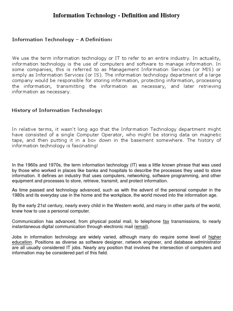 Information Technology | PDF | Reading Comprehension | Reading (Process)