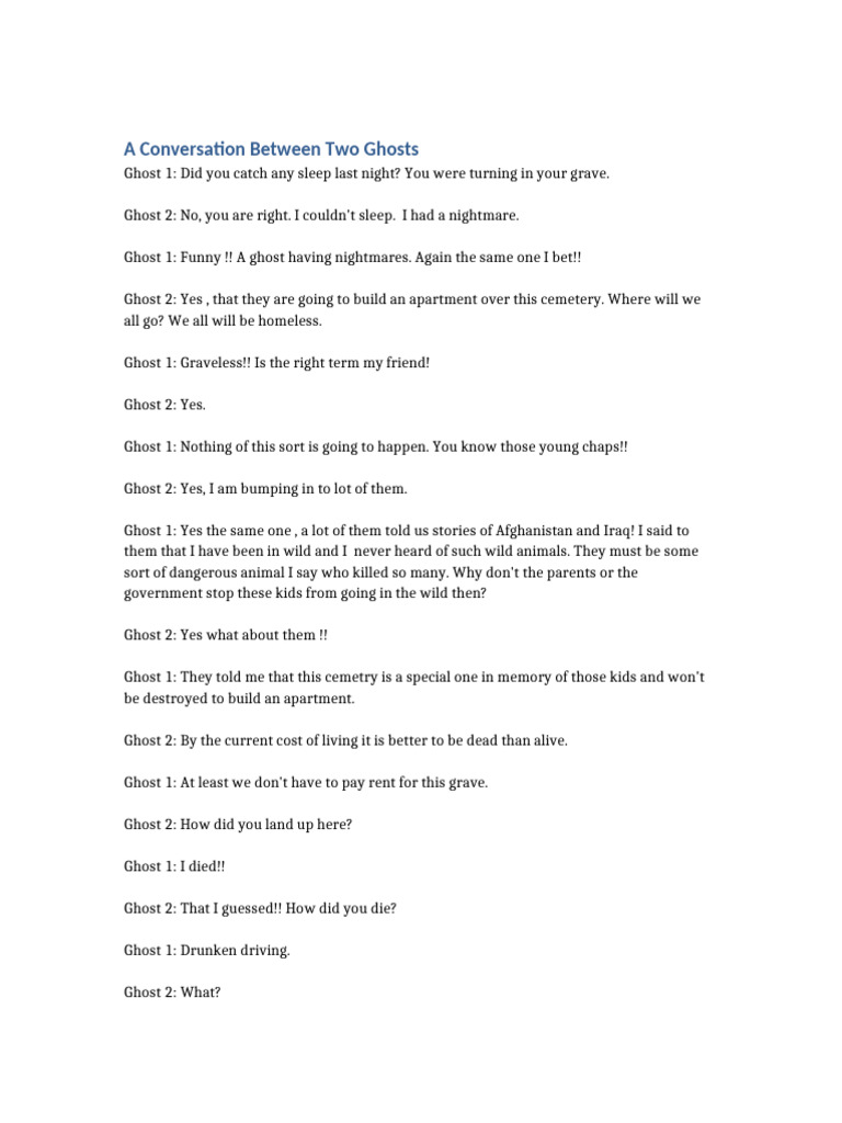 A Conversation Between Two Ghosts | PDF | Cost Of Living | Ghosts
