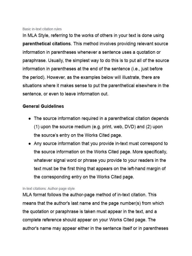 Purdue Owl MLA In-Text Citation Basics | PDF | Citation | Bracket