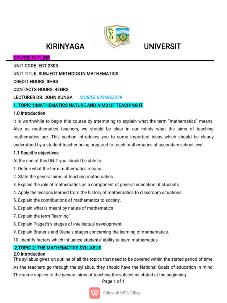 SUBJECT METHOD MATHEMATICS _copy | PDF | Learning | Mathematics