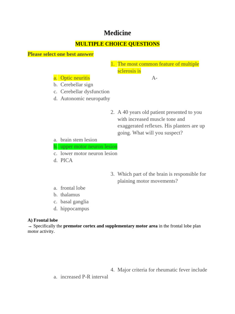 Medical Multiple Choice Questions Guide | PDF | Cirrhosis | Human ...