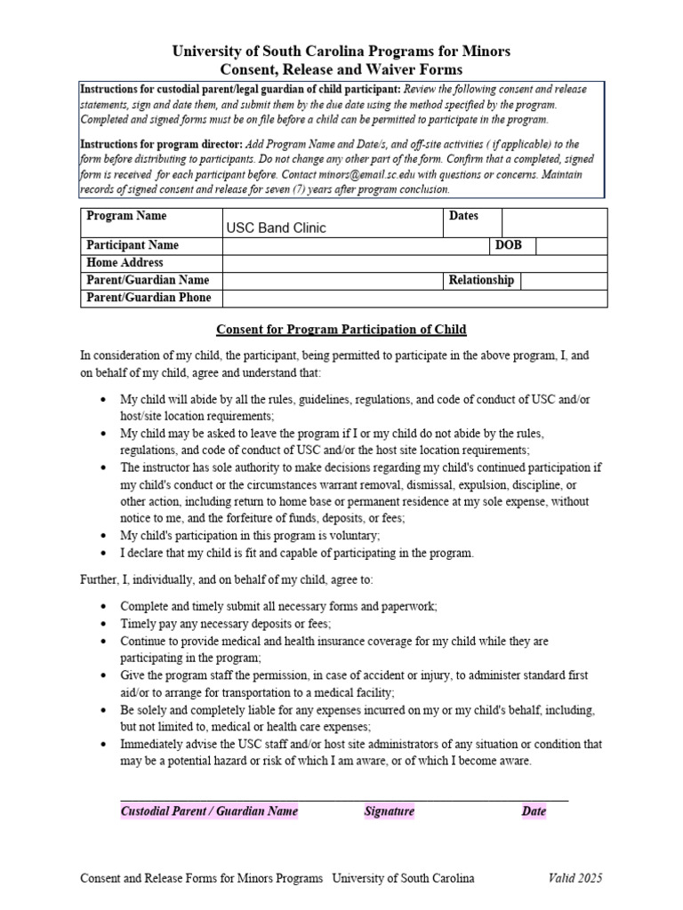 USC Minor Programs Consent Forms | PDF | Driver's License | Common Law