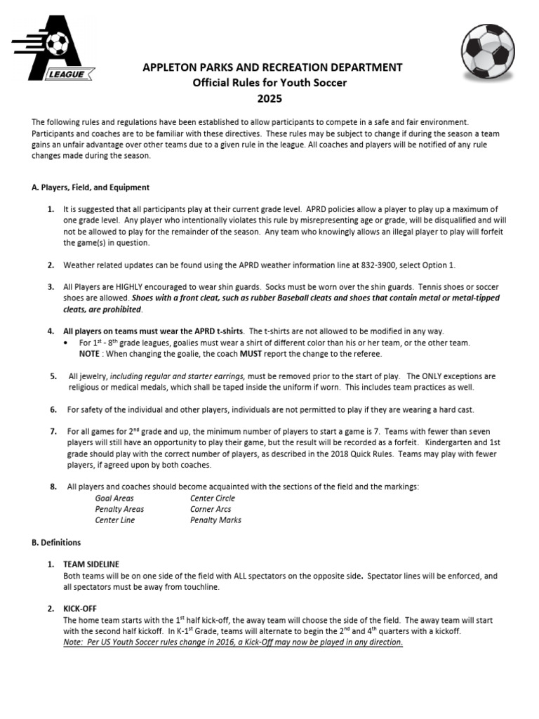 Appleton Youth Soccer Rules 2025 | PDF | Association Football ...