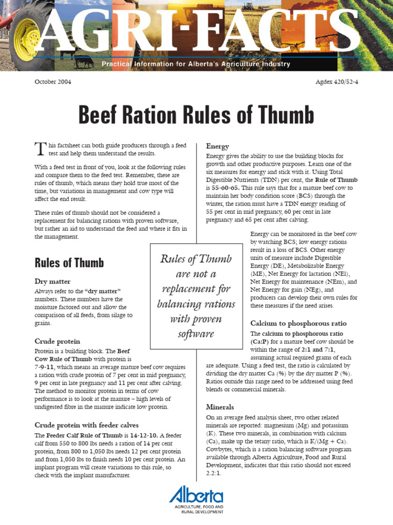Beef Ration Rules of Thumb | PDF | Hay | Salt