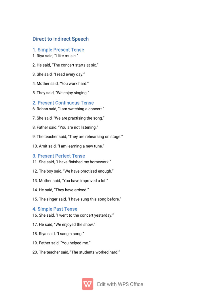 Direct To Indirect Practice Worksheet | PDF