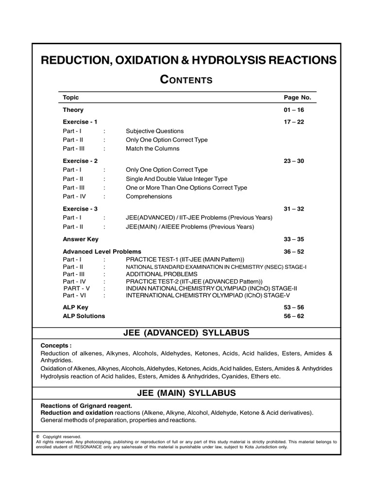 Reduction, Oxidation & Hydrolysis, Reagents | PDF | Catalysis ...