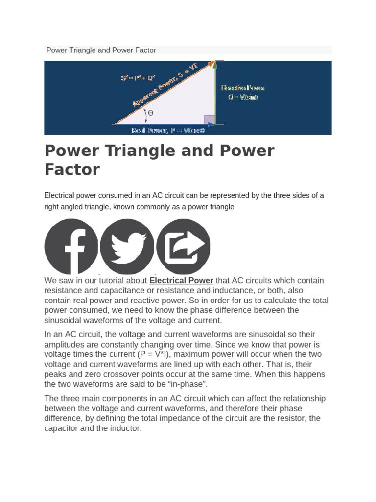 Power Triangle and AC Power Factors | PDF | Ac Power | Electrical Impedance