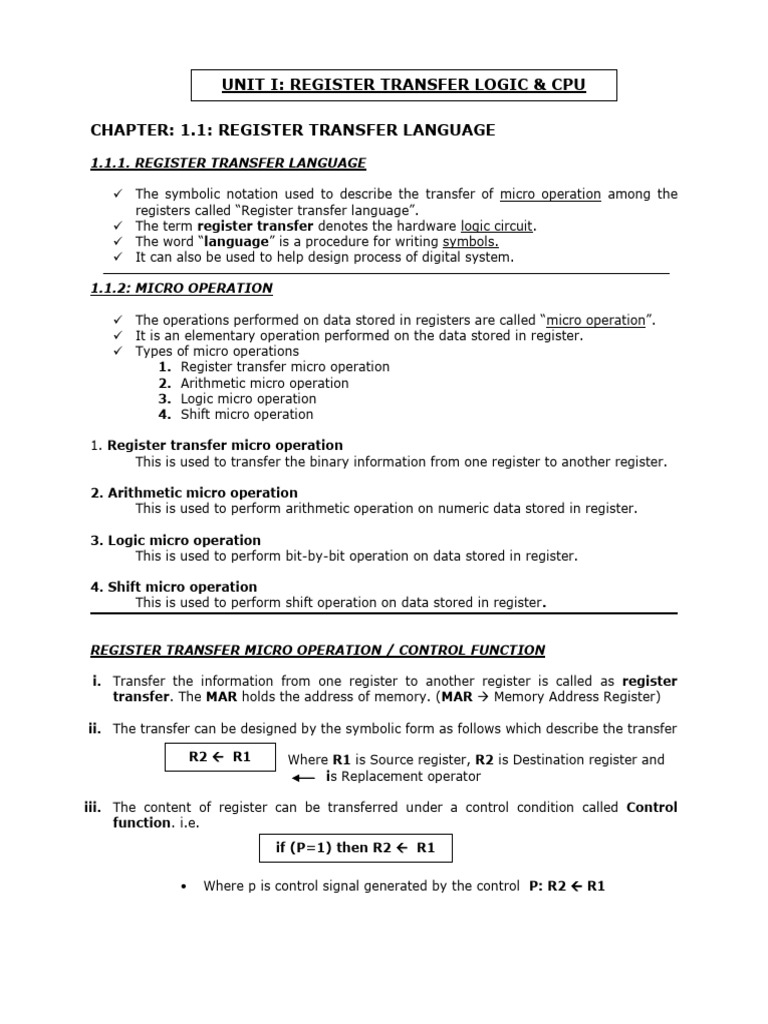 Register Transfer Language in Computer Architecture | PDF | Input ...