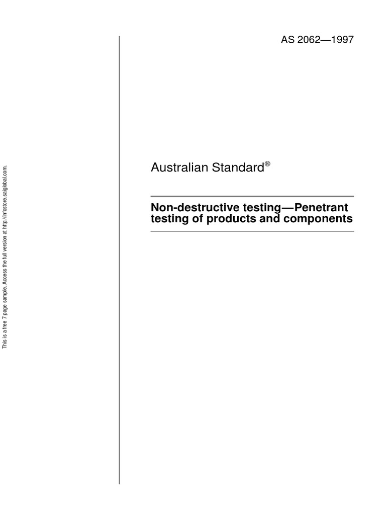 As 2062-1997 Non-Destructive Testing - Penetrant Testing of Products ...