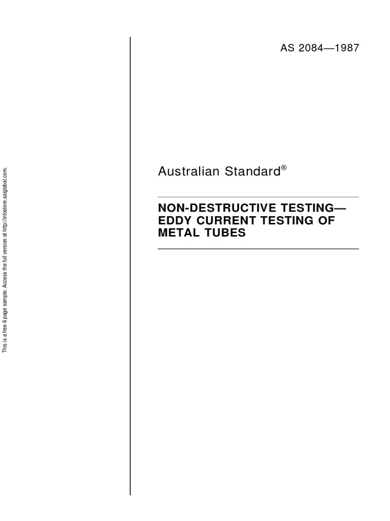 As 2084-1987 Non-Destructive Testing - Eddy Current Testing of Metal ...