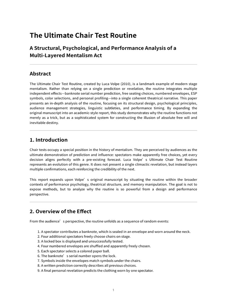 Ultimate Chair Test Routine Analysis | PDF | Mentalism | Psychology