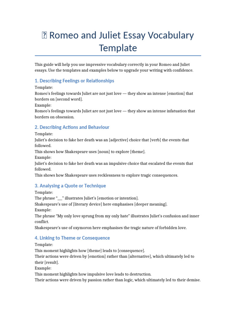 Romeo and Juliet Vocabulary Template | PDF