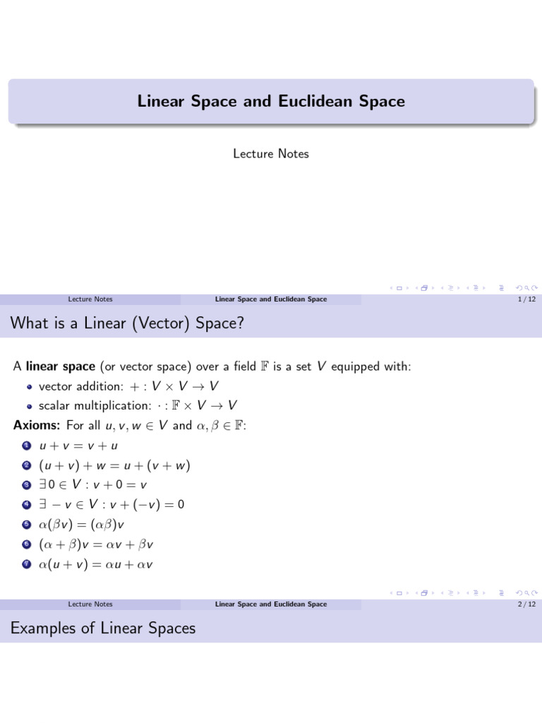 Linear Space | PDF | Vector Space | Euclidean Space