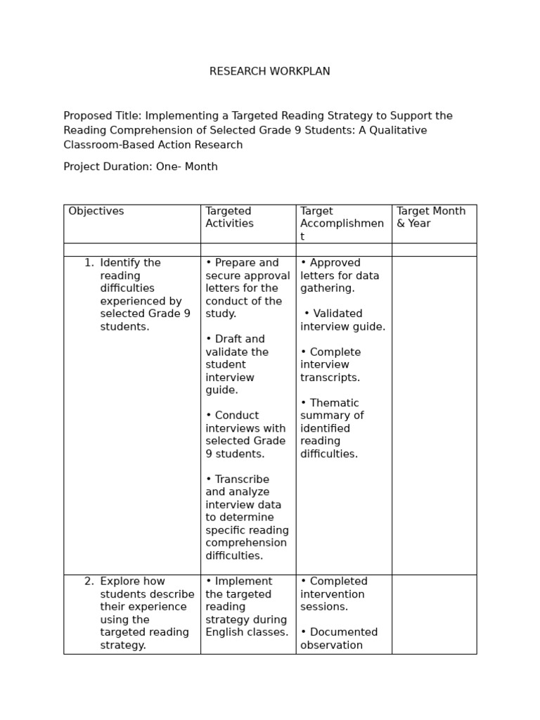 Targeted Reading Strategy for Grade 9 | PDF | Qualitative Research ...