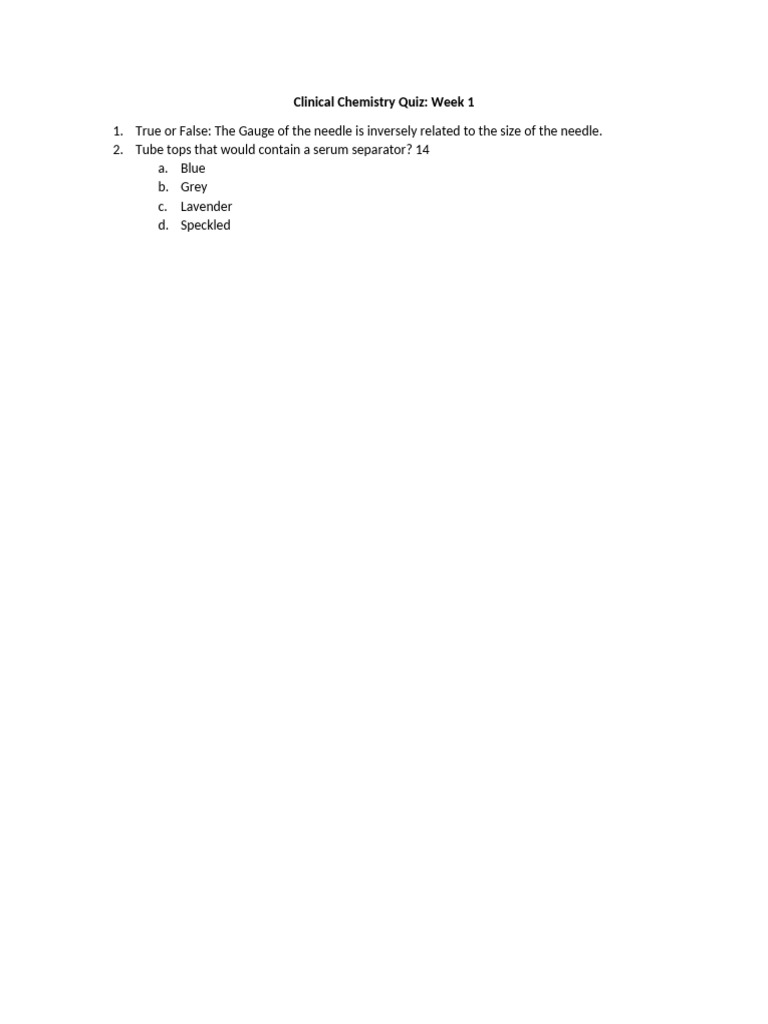 Clinical Chemistry Quiz Week 1 | PDF