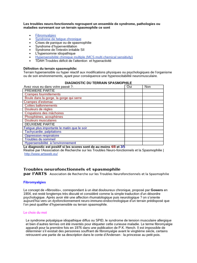 Troubles neuro-fonctionnels et spasmophilie | PDF | Fibromyalgie | Médecine
