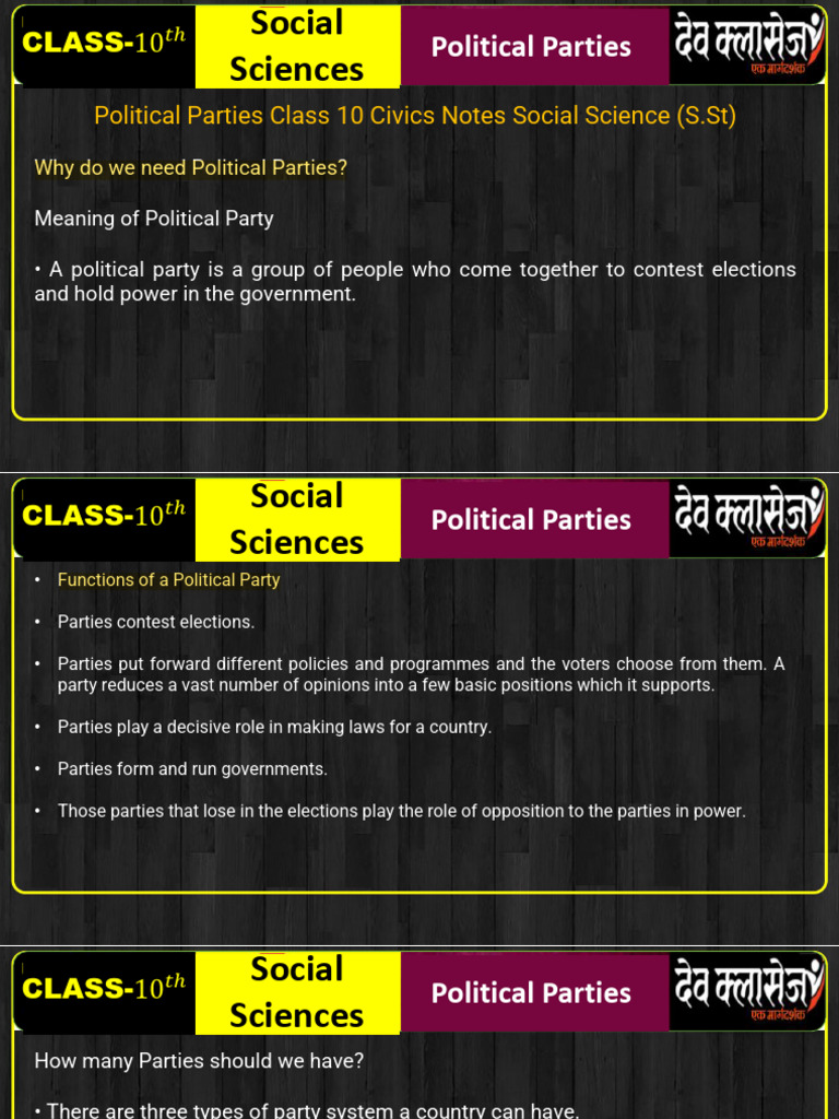 Class 10 Political Parties Overview | PDF | Political Parties | Democracy
