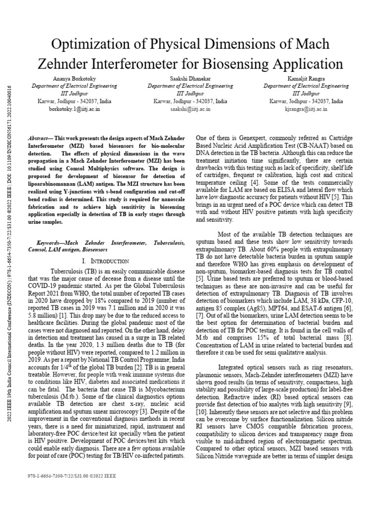 Optimization of Physical Dimensions of Mach Zehnder Interferometer for ...