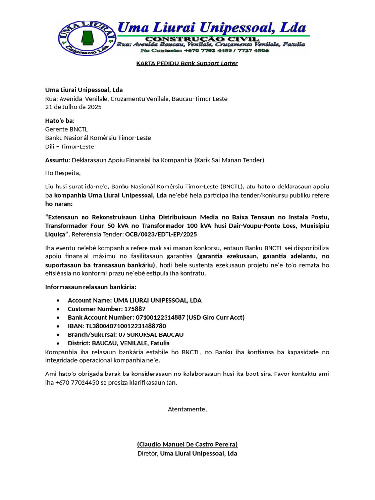 Apoio Financeiro da BNCTL à Uma Liurai | PDF