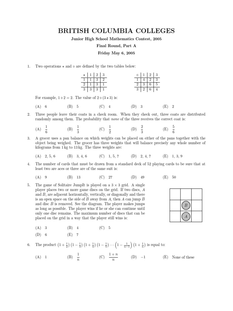 2005 BC Junior High Math Contest | PDF | Weight | Kilogram