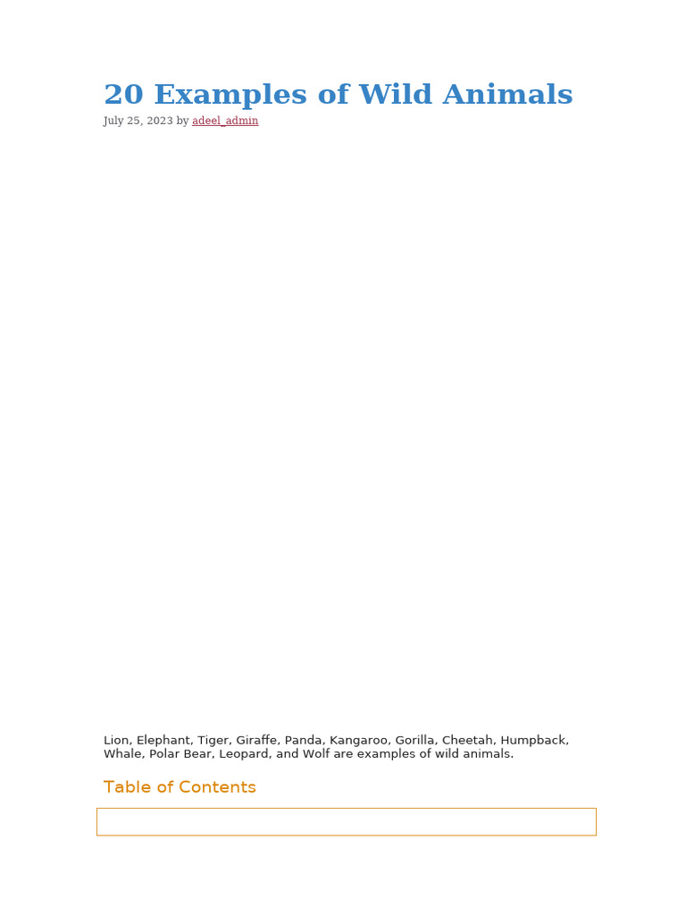 20 Examples of Wild Animals | PDF | Predation | Conservation Biology