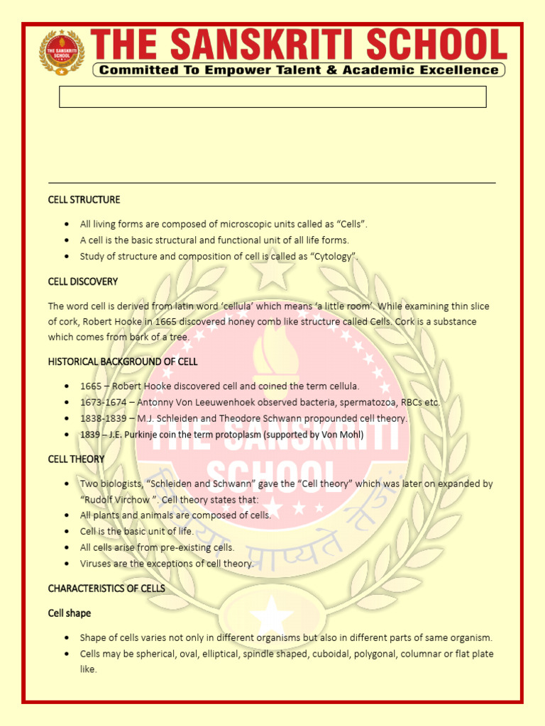 Fundamental Unit of Life NOTES | PDF | Osmosis | Cell (Biology)
