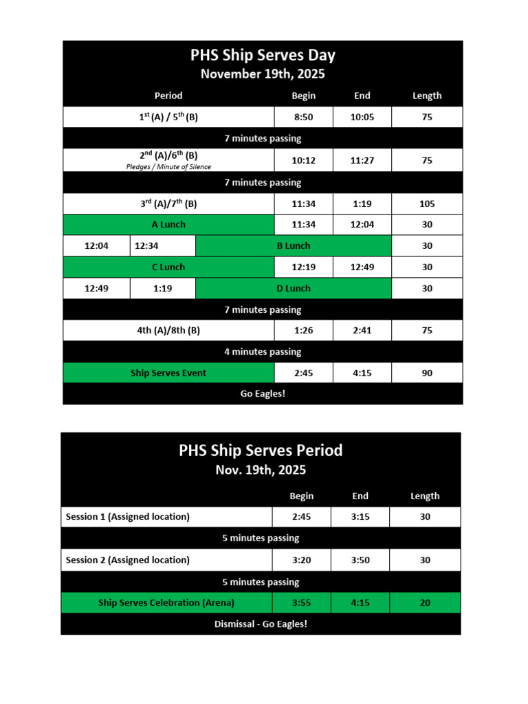 Ship Serves Bell Schedule | PDF