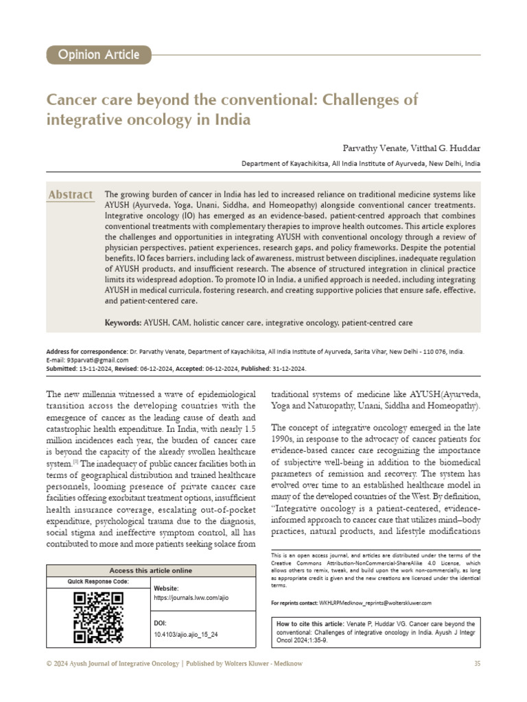 Cancer Care Beyond The Conventional Challenges Of.1 | PDF | Alternative ...