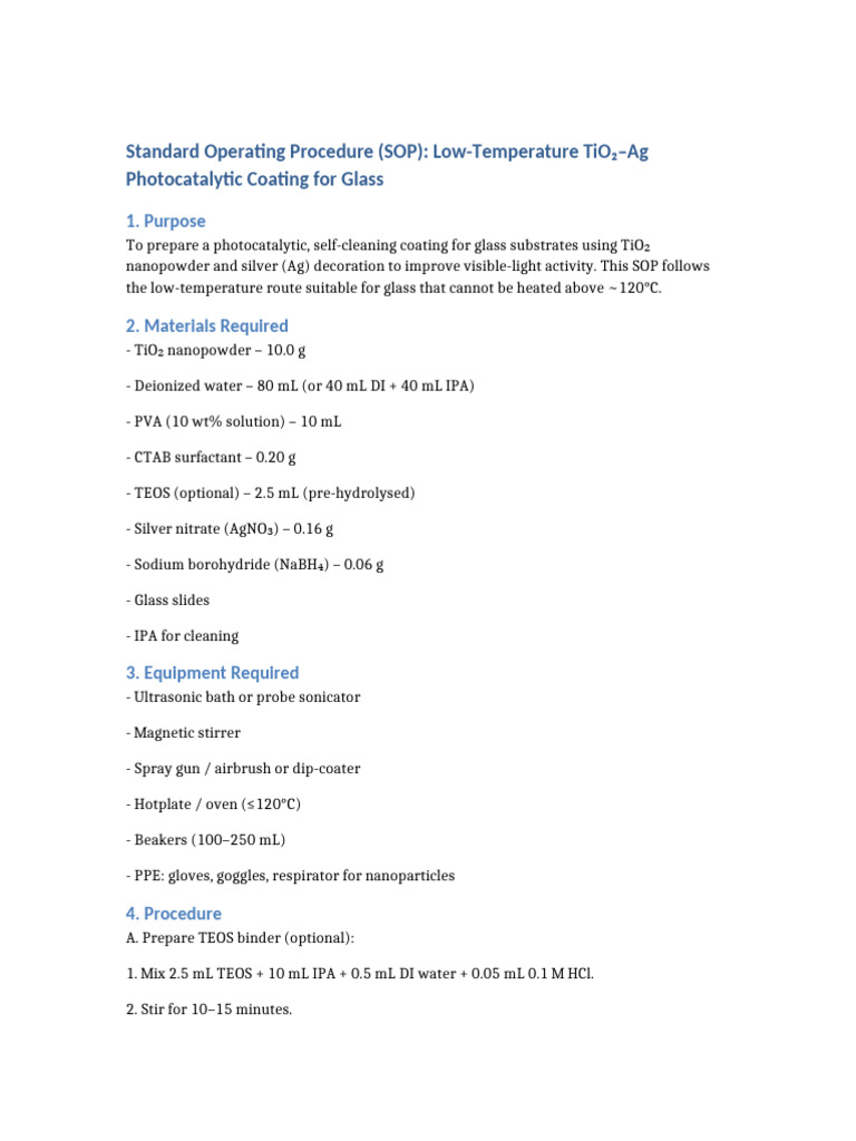 TiO2 Ag Coating SOP | PDF