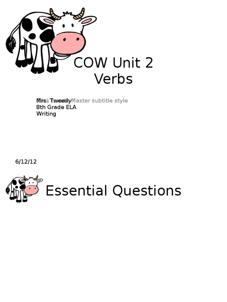 COW Unit 2 Verbs: Click To Edit Master Subtitle Style | PDF | Verb ...
