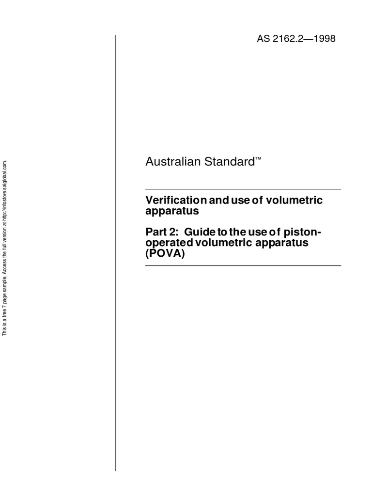 As 2162.2-1998 Verification and Use of Volumetric Apparatus Guide To ...