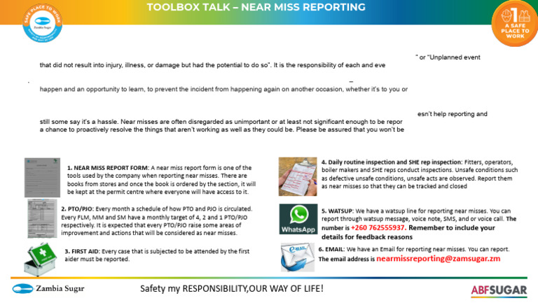 Tool Box Talk - Near Miss Reporting | PDF | Occupational Safety And Health